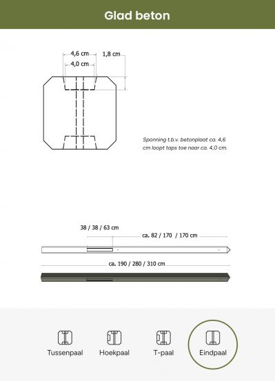 Betonpaal glad met diamantkop 10 x 10 x 190 cm, grijs ongecoat ...